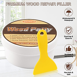 SEISSO Wood Putty, Water-Based Wood Filler, White Wood Putty for Trim, Wood Filler Paintable, Stainable, Wood Furniture Repair kit - Restore Wooden Table, Cabinet, Floors, Door