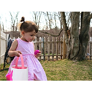 Easter Baskets for Kids - Boys and Girls Easter Egg Hunt Baskets, Cute Sequin Easter basketRabbit Bunny Printed Canvas Gift Basket for Baby, Easter Decorations Party Supplies (G-Purple and Pink)