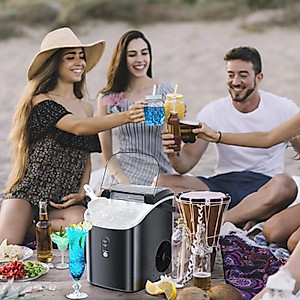 Nugget Countertop Ice Maker with Soft Chewable Pellet Ice, 34lbs/24H,Pebble Portable Ice Machine with Ice Scoop and Handle, Self-Cleaning, One-Click Operation, for Kitchen,Office Black