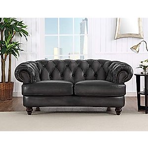 Hydeline Newport Top Grain Leather Loveseat, Gray