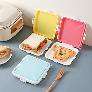 Komost Leakproof & BPA Free Silicone Sandwich Containers - Reusable Sandwich Box with Snap-Off Lid for Lunch, Eco-Friendly Plastic Sandwich Holder (Blue)