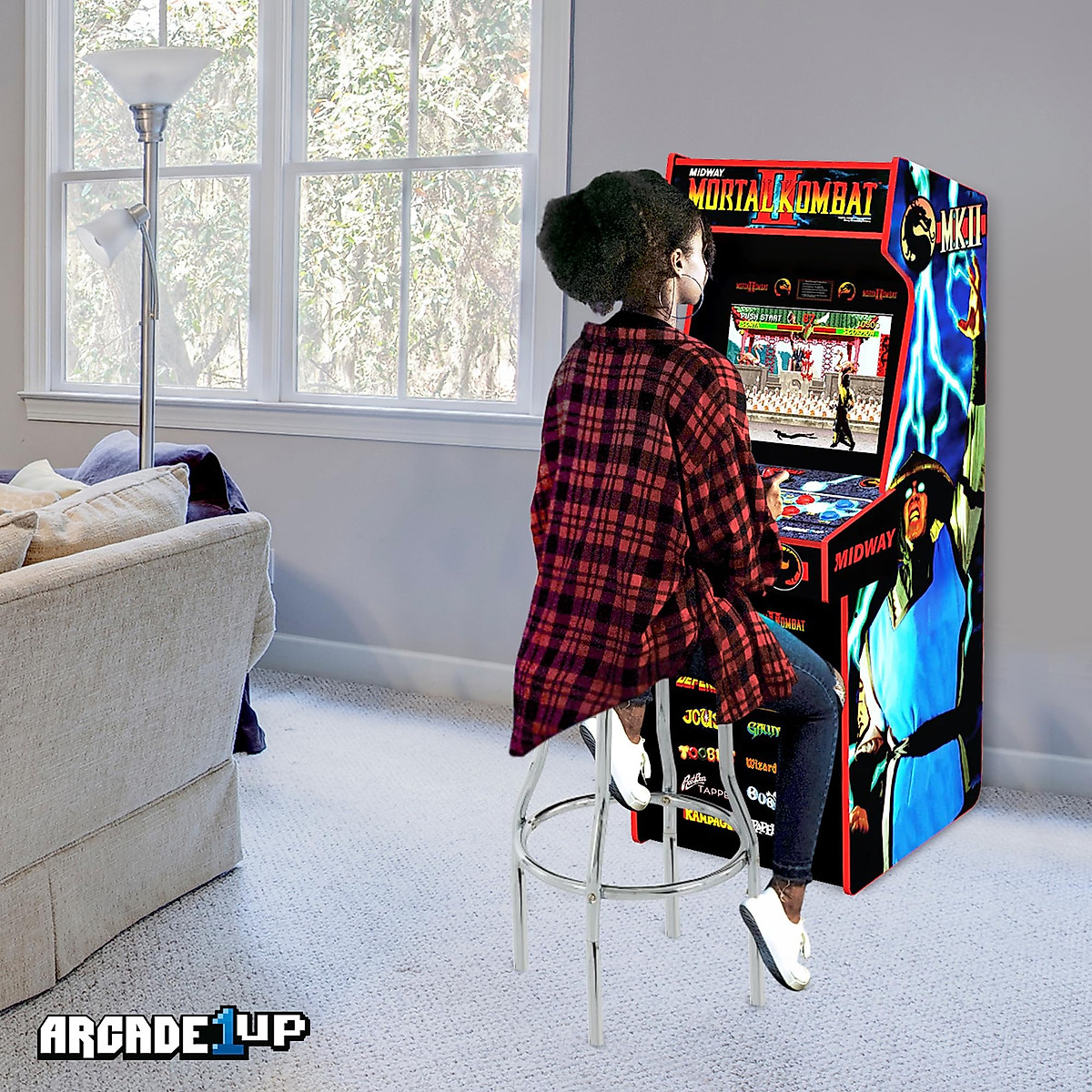 Arcade1Up Adjustable Padded Arcade Game Stool, Steel Frame, Midway Legacy, 21.5" to 29.5"