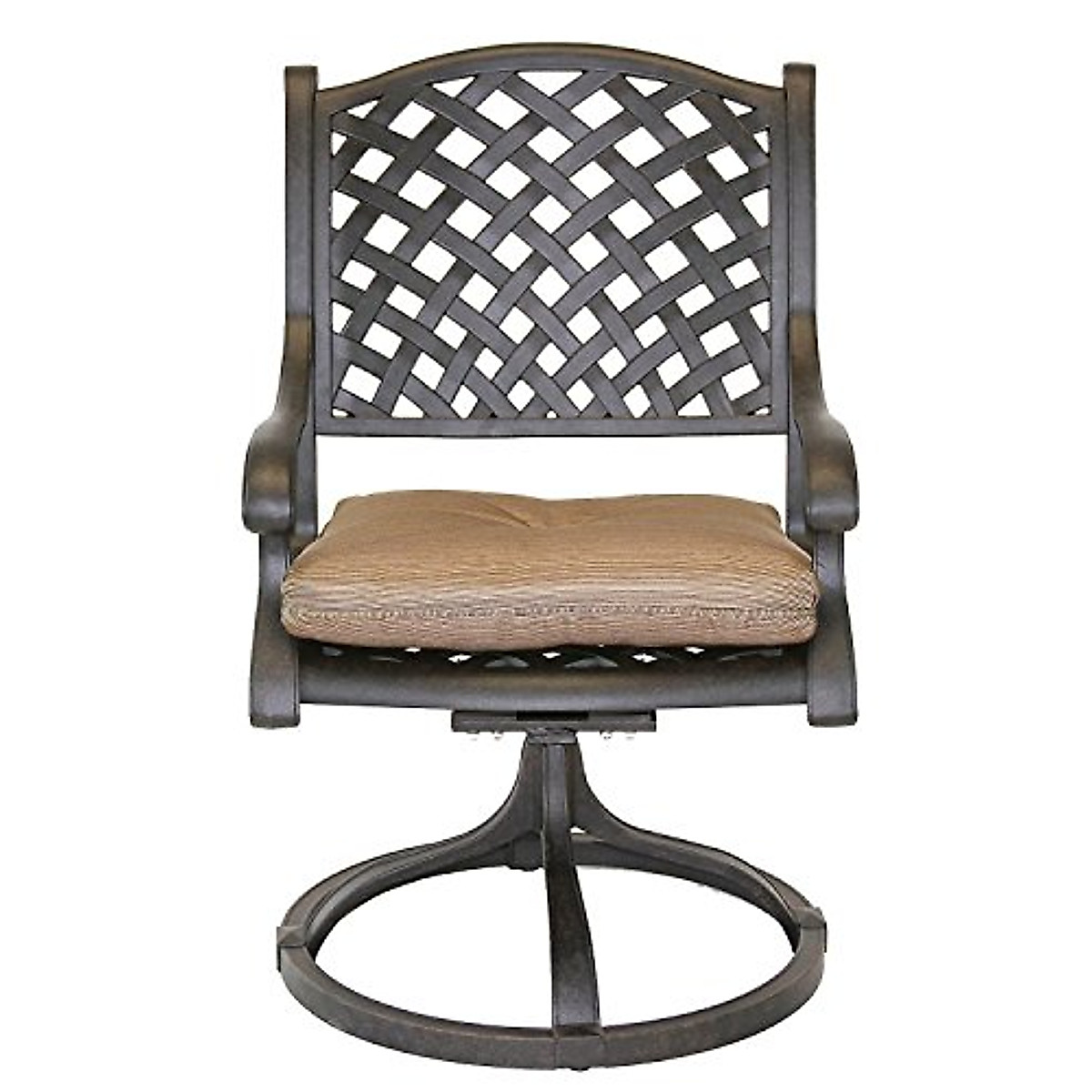 Nassau Outdoor Patio 4 Swivel Rocker Dining Chairs Dark Bronze Cast Aluminum, Walnut Cushions
