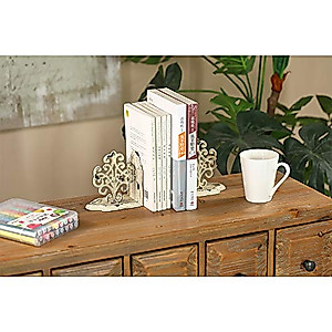 Jemeni Antique Cast Iron Medallions Bookends, Distressed White