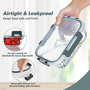 KOMUEE 10 Packs Glass Meal Prep Containers with Lids, Glass Food Storage Containers Set, Airtight Lunch Containers, Microwave, Oven, Freezer and Dishwasher Friendly, Gray