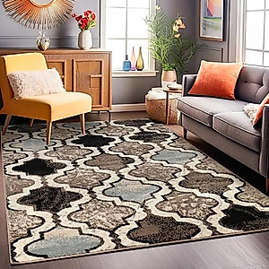 Superior Indoor Large Area Rug, Jute Backed, Perfect for Living/Dining Room, Bedroom, Office, Kitchen, Entryway, Modern Geometric Trellis Floor Decor, Viking Collection, 9' x 12', Ivory