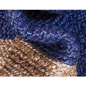 Unique Loom Braided Jute Collection Classic Quality Made Natural Hand Woven with Solid Color Detail, Area Rug, Rectangular 2' 0" x 3' 0", Navy Blue/Tan