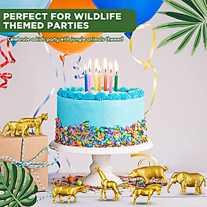 24 Pcs Gold Plastic Animal Figurines Toys, Zoo Safari Animal Figures, Elephant Lion Mini Animals Figurines Decor Jungle Animal Cake Toppers for Themed Birthday Party