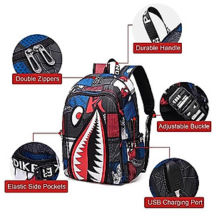 XKJFOTCY Shark Backpack for Boys, Fashion Multi-Functional Teens Bookbag, Laptop Backpack, Casual Daypack