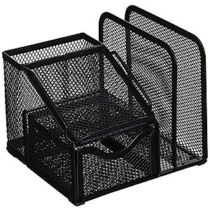 Greenco Mesh Office Supplies Desk Organizer with Note Pad Holder- Black