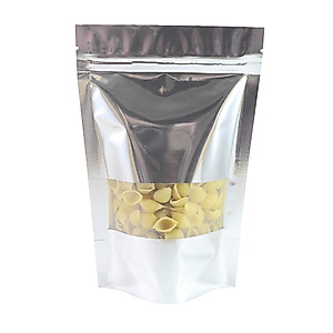 QQ Studio 100 Shiny Colored Aluminum Mylar Foil Clear Window Reclosable QuickQlick™ Stand-Up Bags (4.25" x 6.25", Silver)