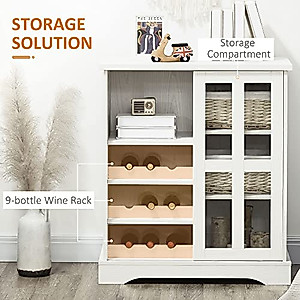 HOMCOM Coffee Bar Cabinet, 36" Sideboard Buffet Cabinet with Sliding Door, Wine Cabinet with Storage, White