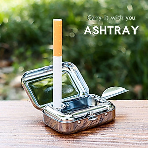 Xeerrfan Mini Portable Ashtray, Stainless Stell Ashtray with Lid, Outside Pocket Small Ash Tray Metal for Home Office Travel Car