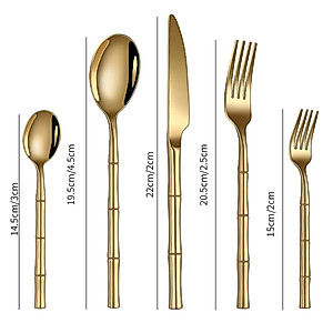 30 Piece Bamboo Shaped Flatware Set Service for 6, 18/10 Stainless Steel Rainbow Bamboo Handle Silverware Cutlery Set For Home Kitchen Hotel Utensils, Mirror Polished, Dishwasher Safe