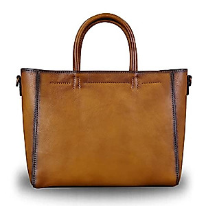 Genuine Leather Top Handle Handbag for Women Retro Satchel Vintage Cowhide Handmade Crossbody Handbags Purse Hobo Bag (Brown)