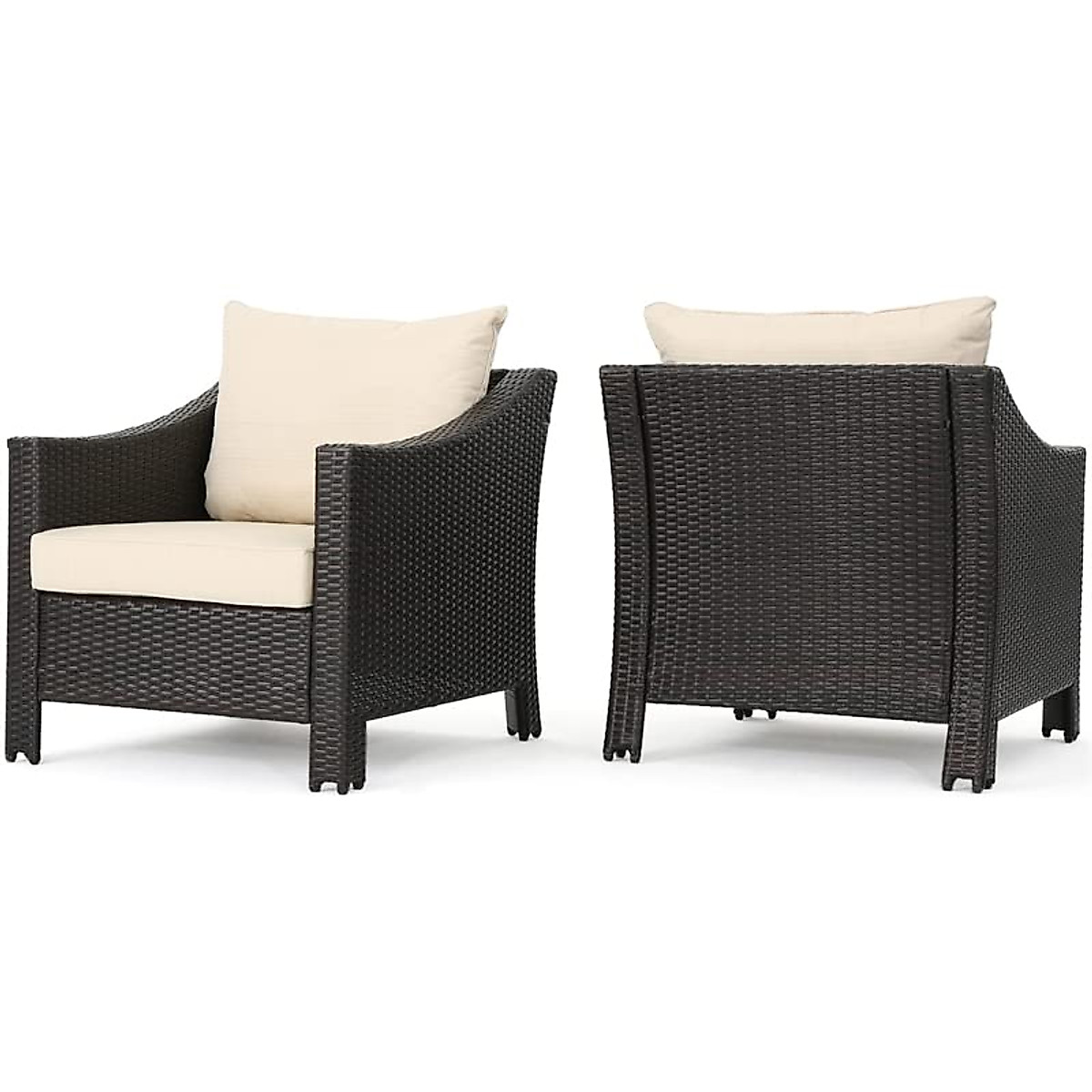 Christopher Knight Home Antibes Outdoor Wicker Club Chairs with Water Resistant Fabric Cushions, 2-Pcs Set, Multibrown / Beige