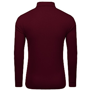 Amussiar Men's Slim Fit Base Layer Shirts Casual Ribbed Tops Thermal Turtleneck Pullover Sweater Wine Red