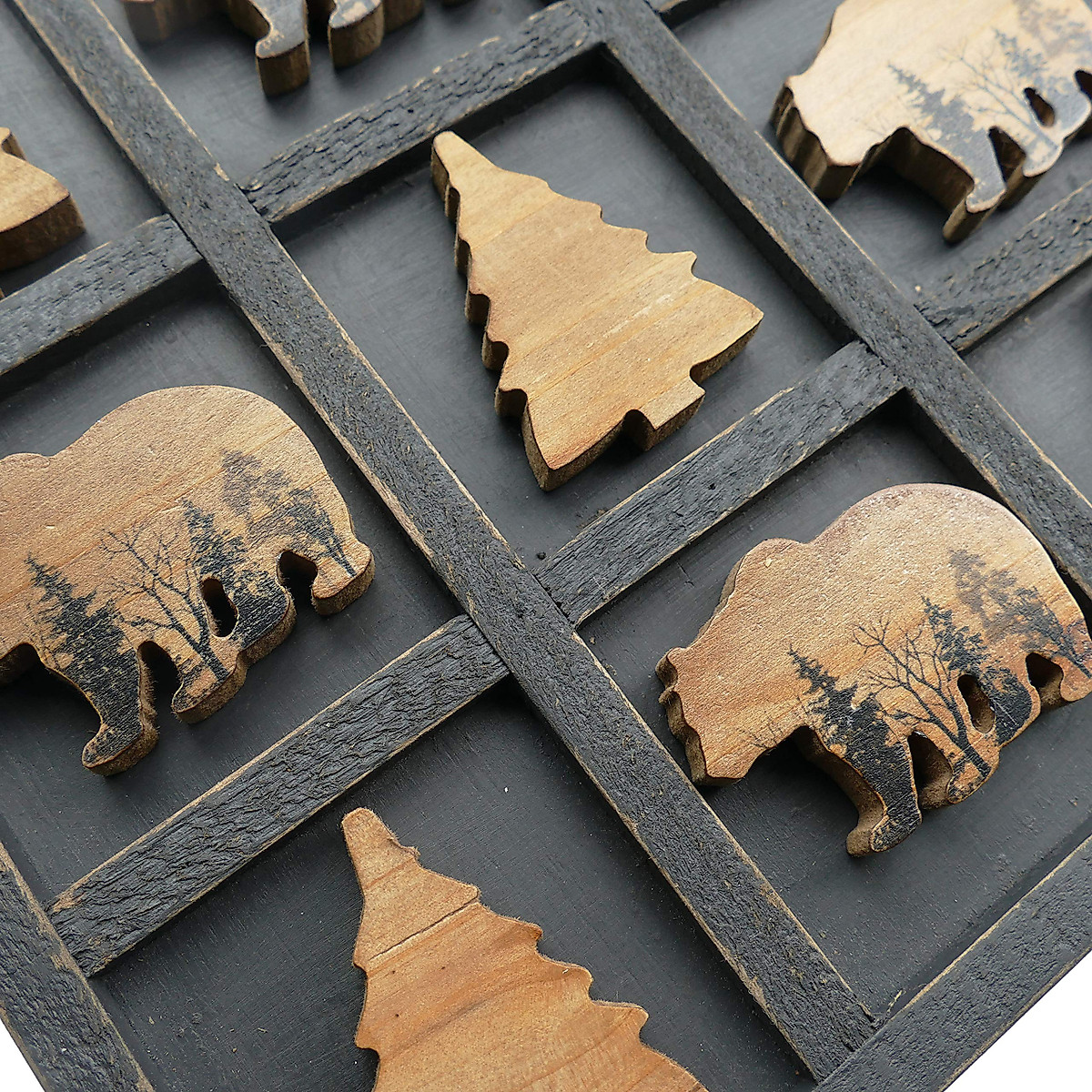 NIKKY HOME Cute Bear Decorative Wooden Board Travel Game Tic Tac Toe for Fun