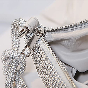 MSUIINT Rhinestone Purses for Women, Chic Sparkly Evening Handbag Bling Hobo Bag Shiny Silver Clutch for Party Wedding, Rose