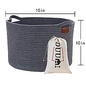 Rope Baskets Extra Large Storage Baskets Cotton Rope Woven Nursery Bins (15"x10", Dark gray)