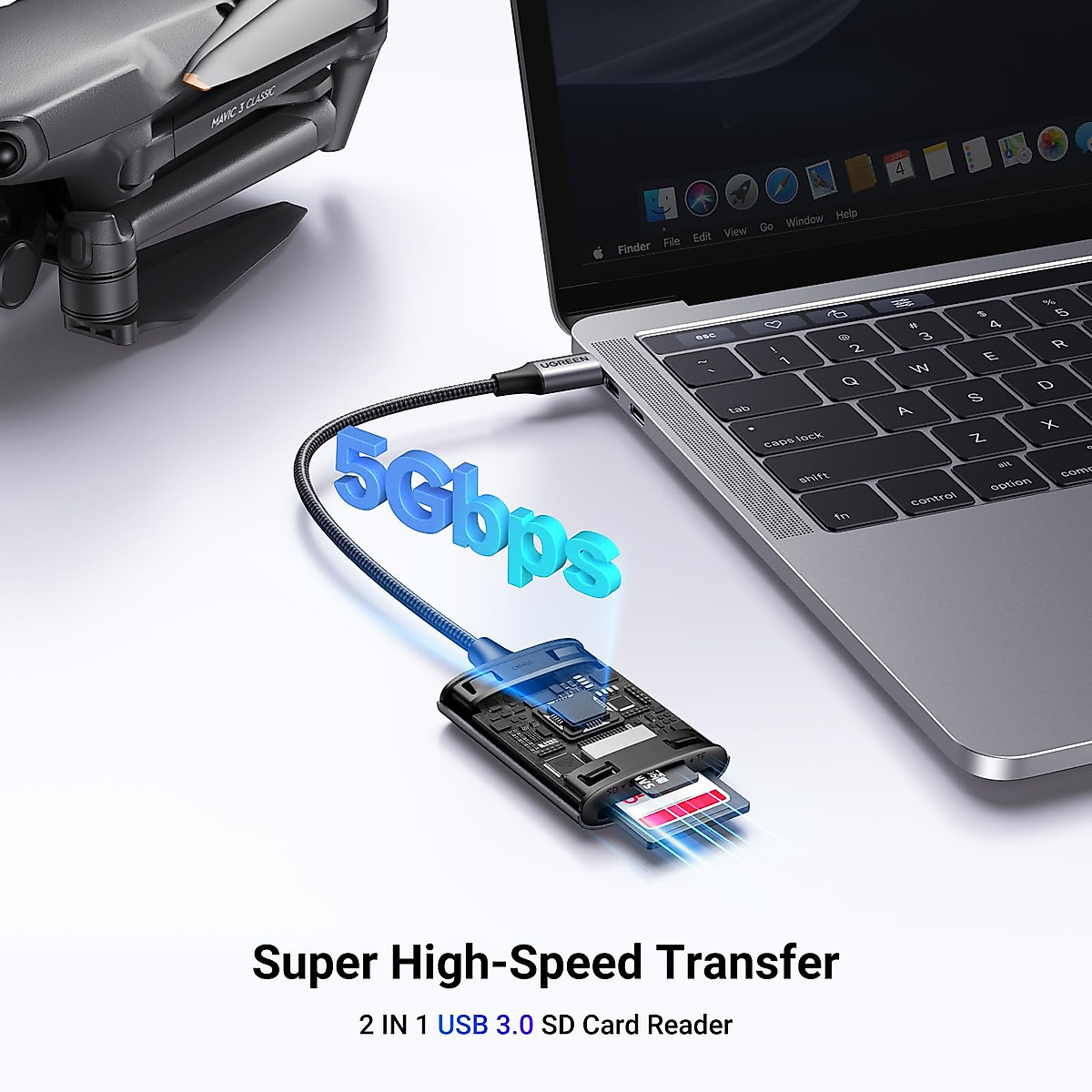 UGREEN USB C SD Card Reader, 2-in-1 Micro SD Memory Card Reader for TF SD Micro SD SDXC SDHC, USB SD Card Reader Type C Compatible with iPhone 16 15, Samsung Galaxy, MacBook, iPad, Trail Game Camera