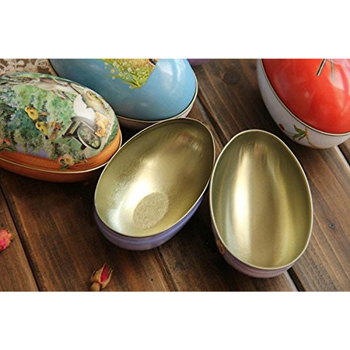 JANIUS Set of 8 Pieces Painted Eggshell Style tin Box for Easter