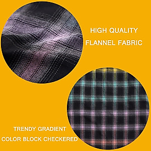 DEVIL KING Men's Hooded Flannel Shirts Jackets Casual Long Sleeve Lightweight Flannel Hoodie Rainbow