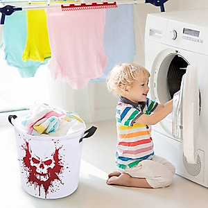 TsyTma Halloween Blood Skull Laundry Basket Small Collapsible Laundry Hamper with Handles Round Dirty Clothes Hampers for Laundry Bedroom Bathroom
