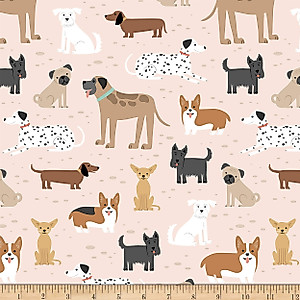 Comfy Flannel Dog Breeds Beige, Cut by the Yard