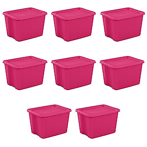 Birsppy 18 Gallon Tote Box Plastic, Fuchsia, Set of 8