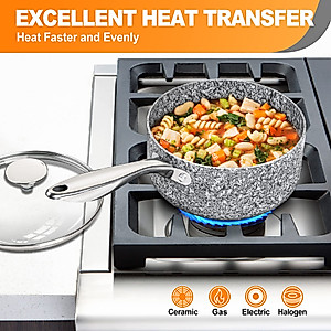 MICHELANGELO Saucepan Set with Lid, Nonstick 1Qt & 2Qt Nonstick Sauce Pan Set with Lid, Small Pot with Lid, Nonstick Granite Saucepan Set, with Stone Frying Pans Set 8/9.5/11 inch