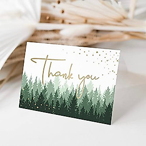 Thank You Cards with Envelopes | 48 Gold Foil Forest Nature Wedding Thank You Cards | Baby Shower Thank You Cards | Bridal Shower, Rustic Woodland Thank You Notes with Envelopes Set | 4x6 Inches