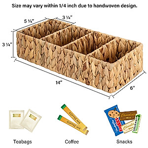 StorageWorks Small Wicker Baskets with 4 Sections, Water Hyacinth Baskets for Organizing, Handwoven Desk Baskets for Pantry, Coffee Bar, Shelves, 2 Pack