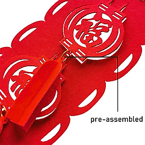 8 Pack 26.2' Long Chinese New Year Garland Good Luck Garland Chinese Spring Felt String Garland - Lunar Chinese New Year 2023 Party Decorations Festival Supplies Decorative Chinese Red Hanging Garland
