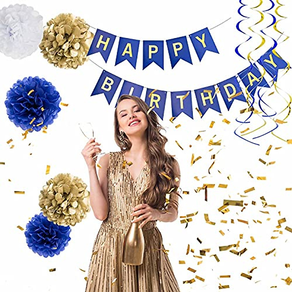 ANSOMO Royal Blue and Gold Happy Birthday Party Decorations Banner Balloons Boys Men Him Women 1st 10th 13th 15th 16th 18th 20th 21st 25th 30th