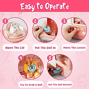 Claw Machine for Kids,Mini Vending Machines Candy Grabber Prize Dispenser Toys for Girls,Electronic Arcade Claw Game Machine for Party Birthday with Lights Sound & 20 Plush Toys