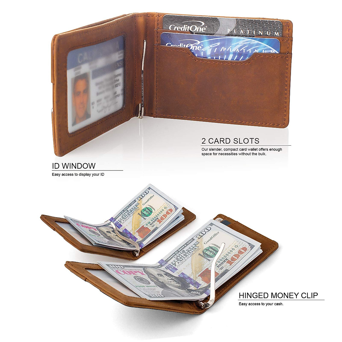 Blacaro - Fotenza Classic Leather Bifold Wallet for Men With ID Window - RFID Blocking - Keychain - Smart Design - Gift Box Wallet (Saddle)