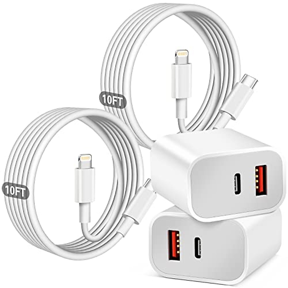 Fast Charger iPhone,Dual Port A/C iPhone Charger Fast Charging Adapter[Apple MFi Certified]2Pack Quick Double iPhone Wall Charger Block 10FT USBC to Lightning Cable for iPhone 14/13/12/11/ProMax/XS/XR