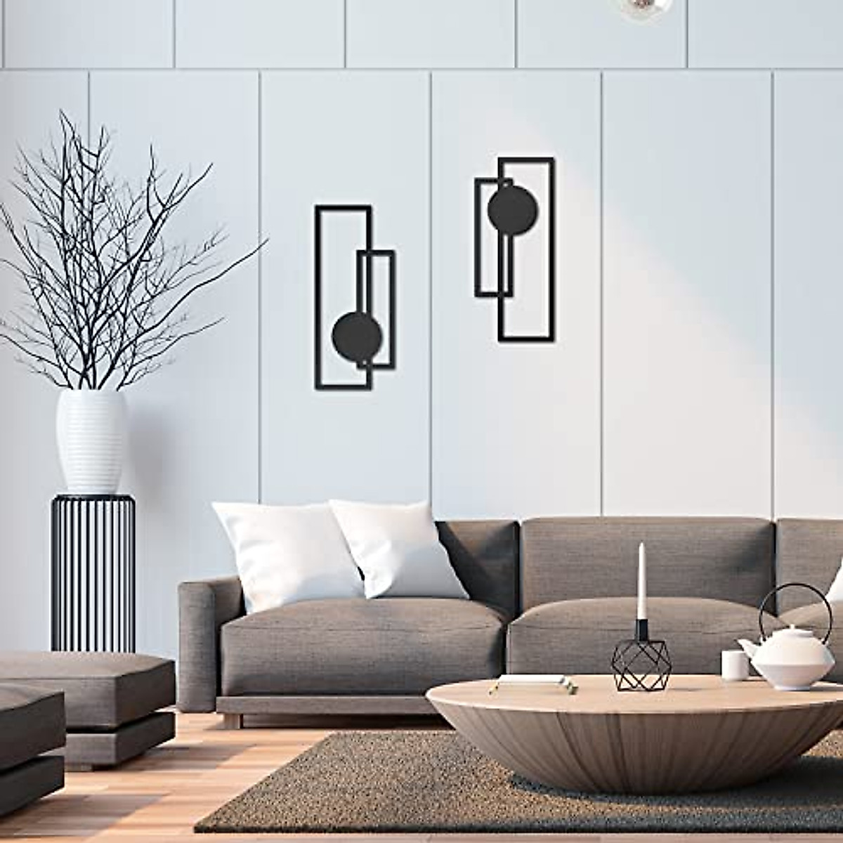 2 Pcs Metal Wall Decor Art Minimalist Wall Art Abstract Metal Vertical Decorations Wall Sculptures Geometric Modern Wall Hanging for Living Room (Rectangular)