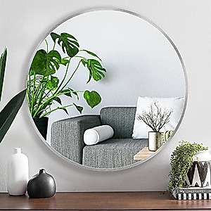URnicehome Round Mirror 36 Inch Silver Circle Wall Mirror Metal Framed Mirror for Bedroom Bathroom Living Room Entryways Washrooms and More