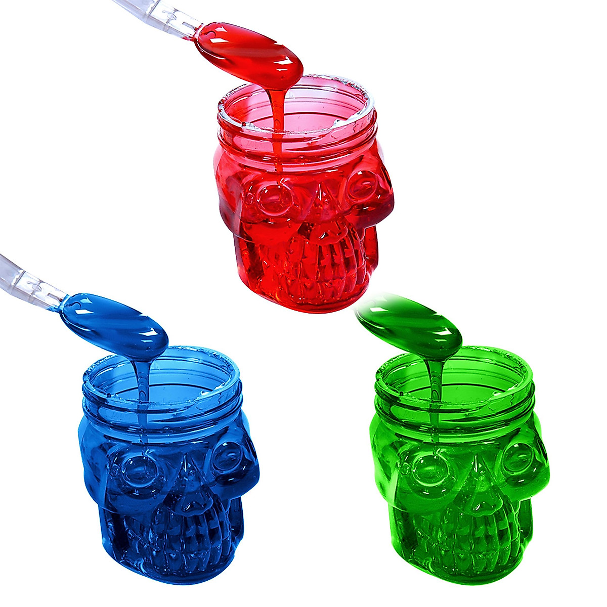 Amos Sour Liquid Candy with Spoon,Skull Sour Slime Candy Dipping Gel Liquid Candy with Strawberry & Blue Razz & Green Apple Flavors(12 Packs)