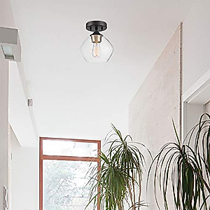 Globe Electric 60333 Harrow Light Semi-Flush Mount, Matte Black with Clear Glass Shade, 9.1