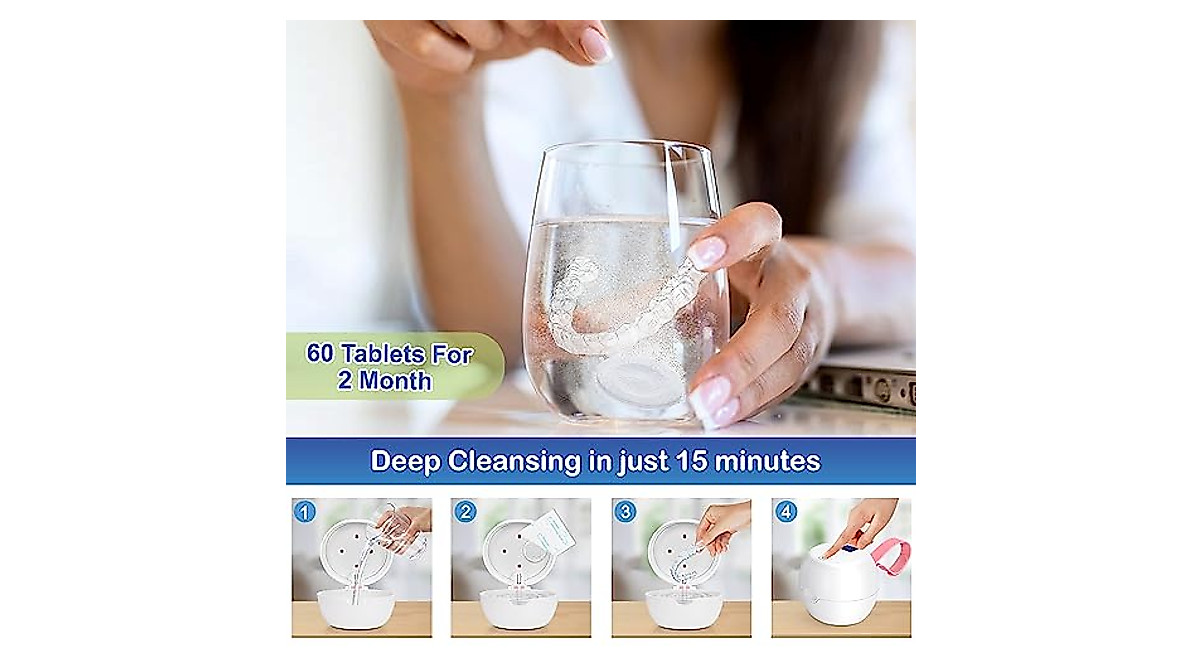JSENA Denture Cleaning Tablets & UV Retainer Case - Efficient Oral Care