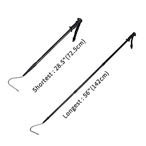 REPTI ZOO 57" Snake Catcher Professional Stainless Steel Retractable Snake Hook Reptile Catcher Stick Rattlesnake Grabber Pick-up Snake Pole Handling Tool (Snake Hook)