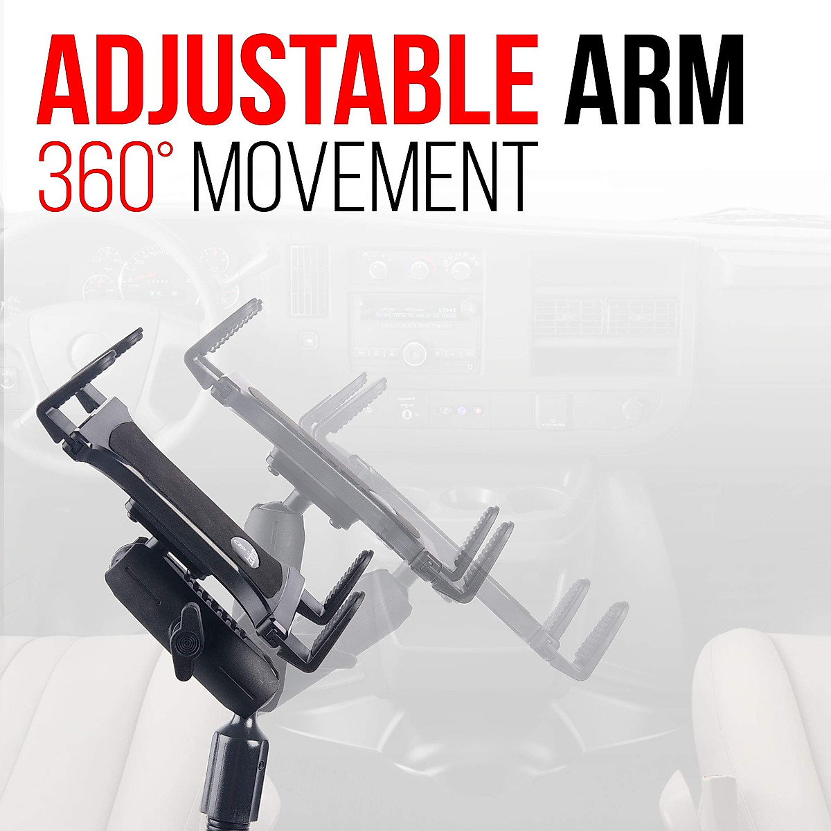 TACKFORM Tablet Mount for Car or Truck Seat Rail Mount with 22" Reach - 18" Aluminum Rod Gooseneck and 3.75" Arm Device Holder for Van, Car or Truck. Compatible With iPad, Galaxy, Surface Pro and more