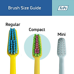 TEPE Colour Compact Extrasoft-Bristle Toothbrush, Colorful Toothbrush with Tapered Head and Angled Neck, 4 Pack