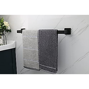 TocTen Bath Towel Rack - Square Base Thicken SUS304 Stainless Steel Towel Bar for Bathroom, Bathroom Accessories Towel Rod Heavy Duty Wall Mounted Towel Holder. (Black, 20)