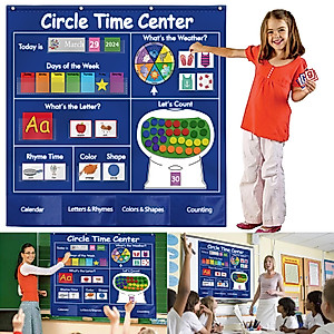 KIKIGOAL Circle Time Center Classroom Pocket Chart Educational Pocket Chart Teaching Materials Learning Calendar Weather Counting Letter Color Shape etc