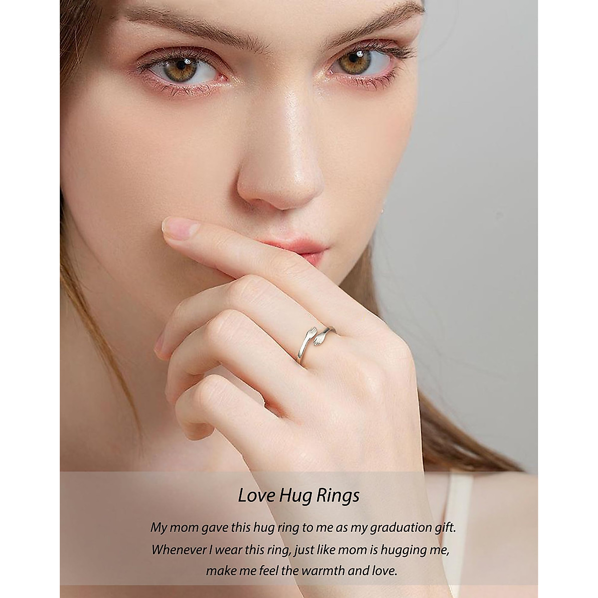 Hug Ring Sterling Silver Adjustable - White Gold/18K Gold/Rose Gold Plated Couple Hug Ring Hugging Rings for Women Mens Wedding Band Rings Wrap Around Hand Jewelry for Teen Girls Sizes 5-9