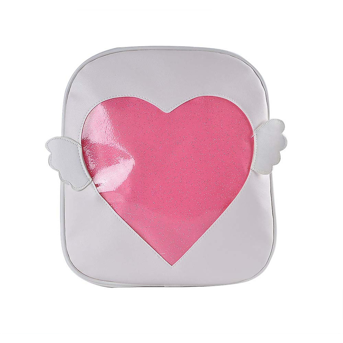 TOKYO-T Ita Bags Backpack Wing Heart Bag Transparent PU Leather Heart Lolita (White)